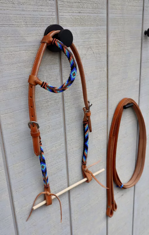 One Ear beaded Headstall with Reins - Tack Trend